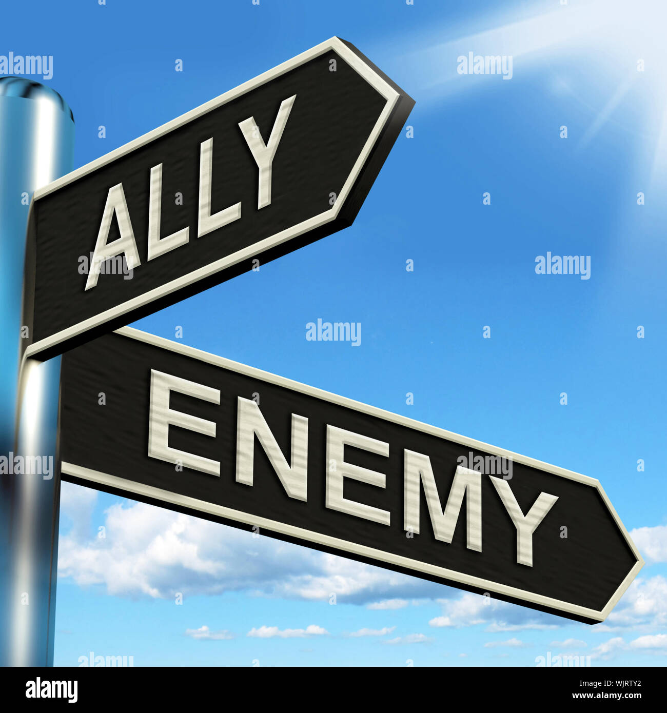 Ally Enemy Signpost Showing Friend Or Adversary Stock Photo - Alamy