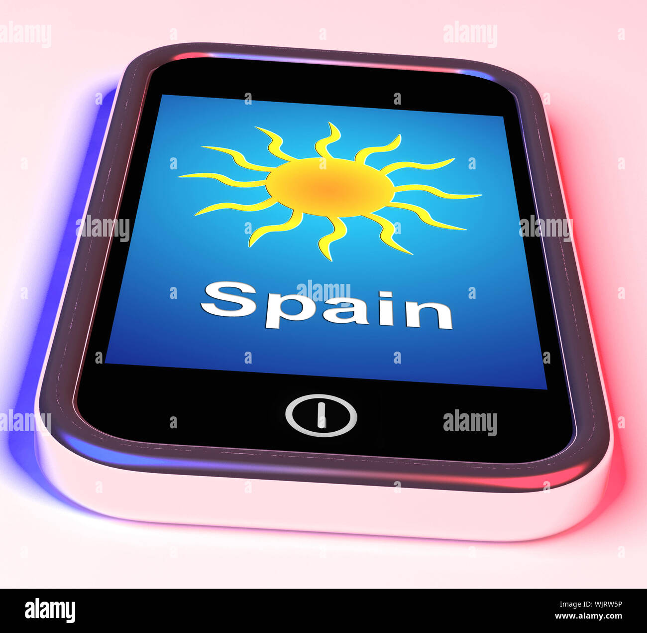 Spain On Phone Meaning Holidays And Sunny Weather Stock Photo - Alamy