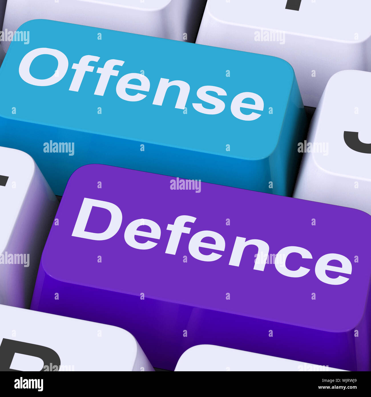 Offense Defence Keys Showing Attack Or Defend Stock Photo - Alamy