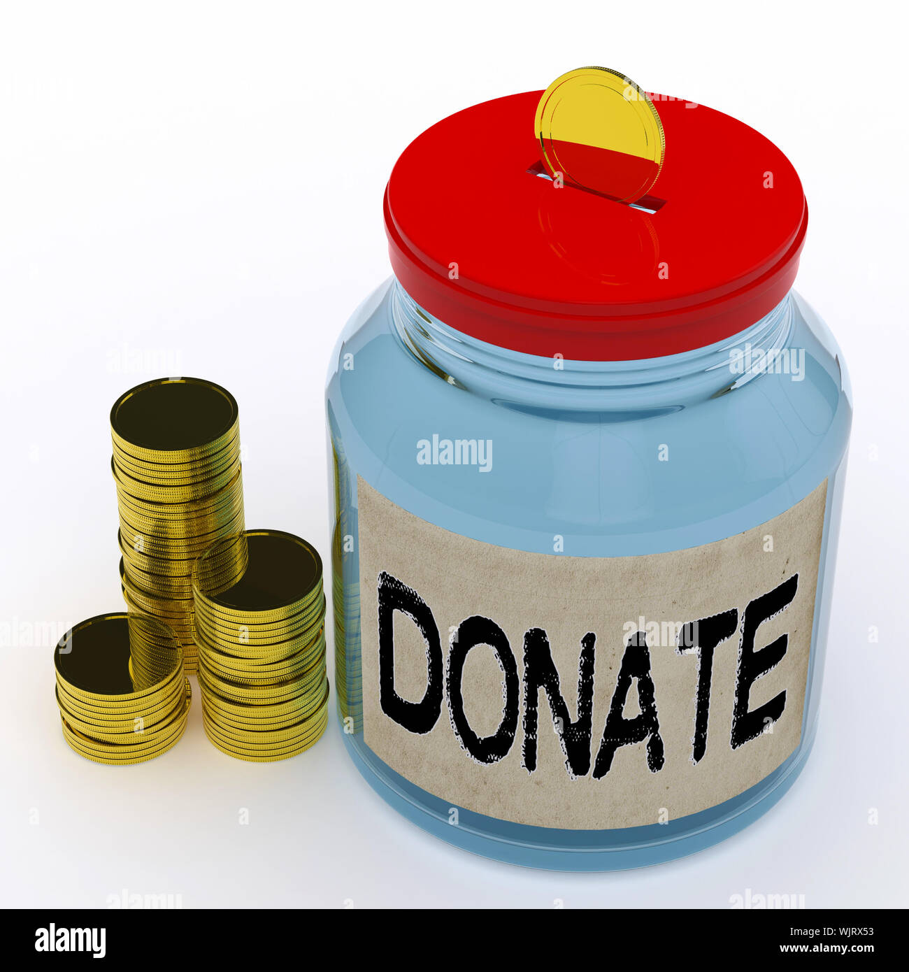 Donate Jar Meaning Fundraiser Charity And Giving Stock Photo - Alamy
