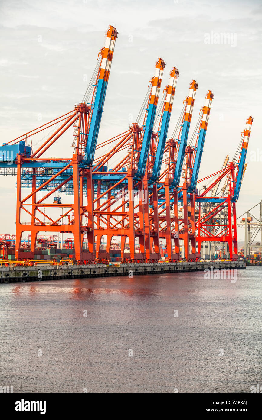 Deserted port terminal in a harbour for loading and offloading cargo ...