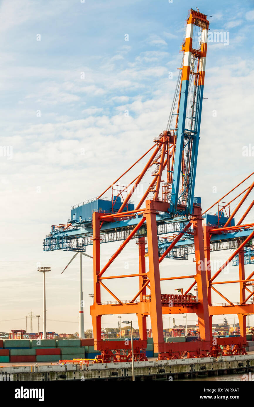 Deserted port terminal in a harbour for loading and offloading cargo ...