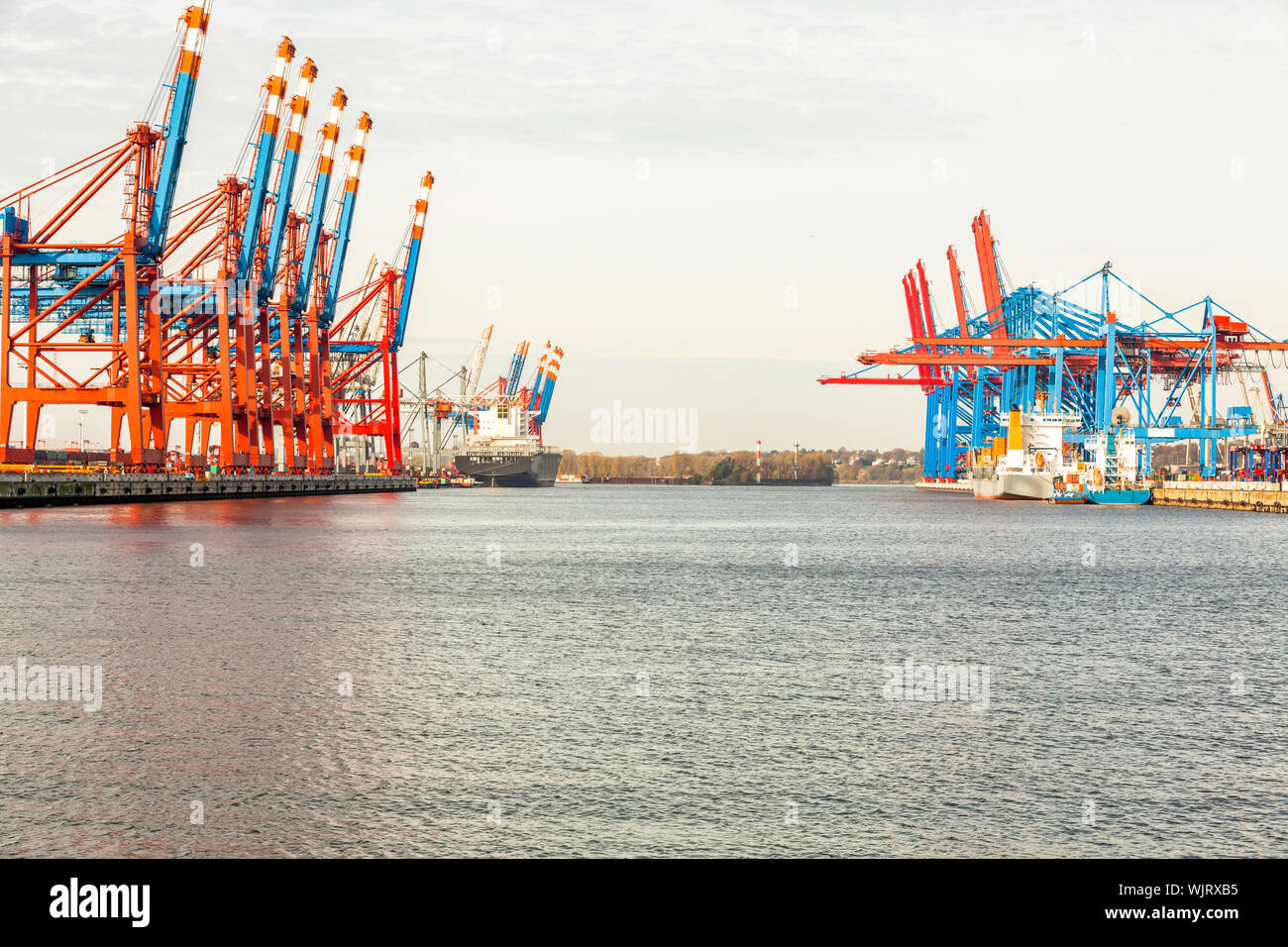 Deserted port terminal in a harbour for loading and offloading cargo ...