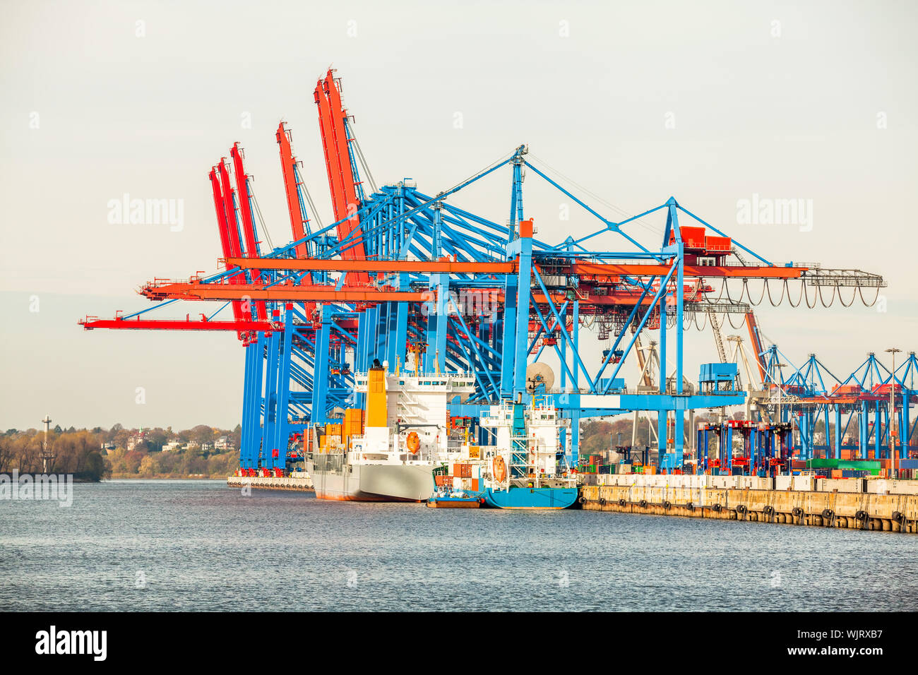 Deserted port terminal in a harbour for loading and offloading cargo ...