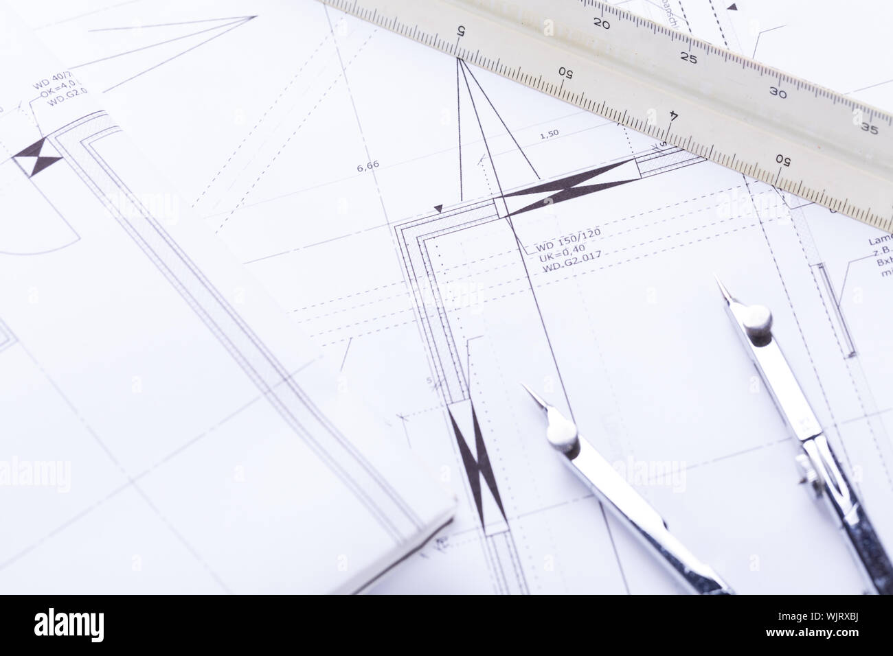 architect blueprints equipment objects workplace paper office Stock ...