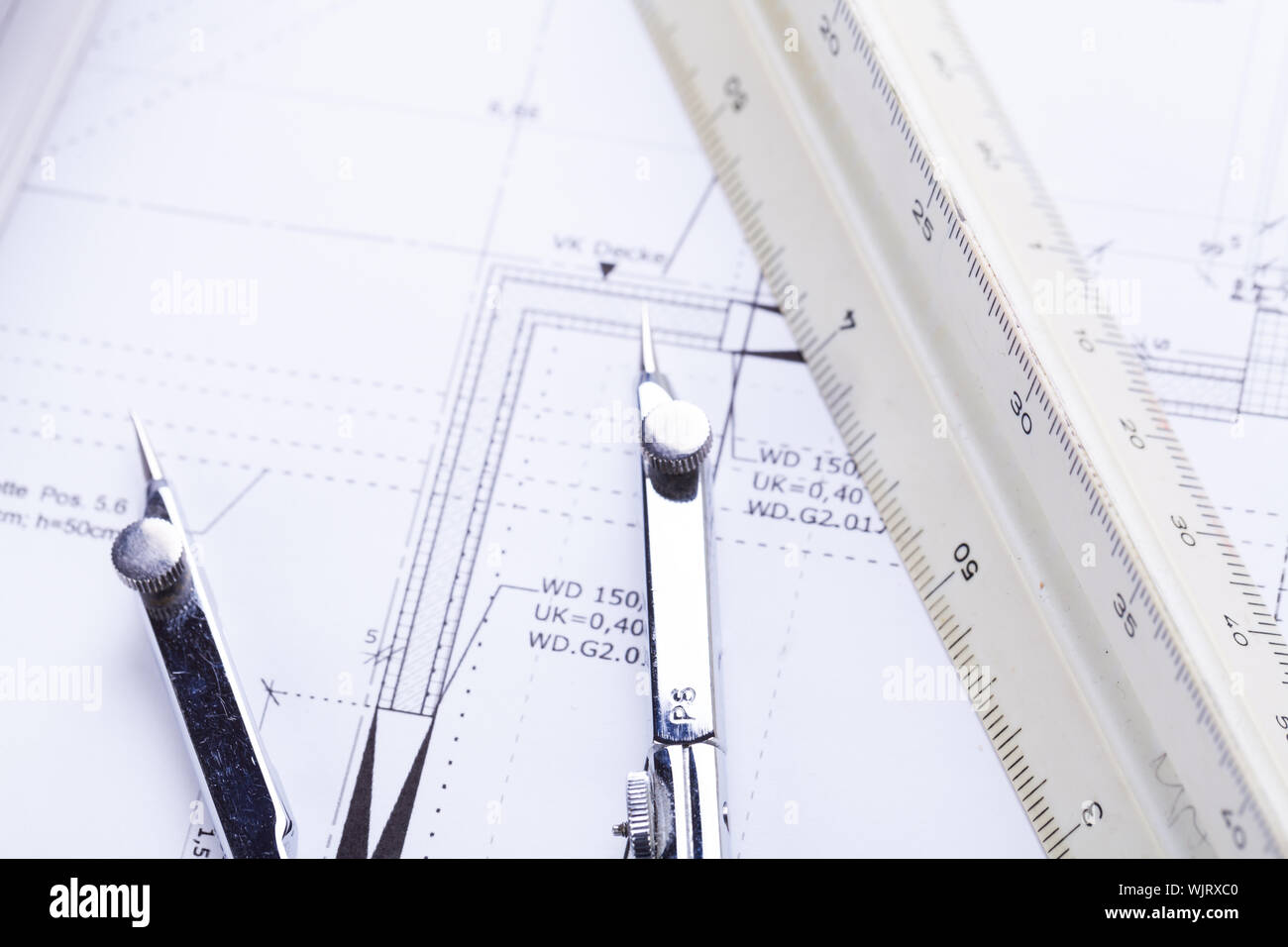 architect blueprints equipment objects workplace paper office Stock ...