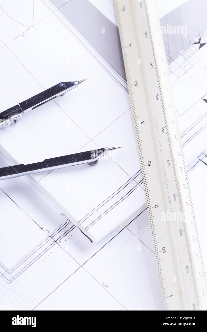 architect blueprints equipment objects workplace paper office Stock ...