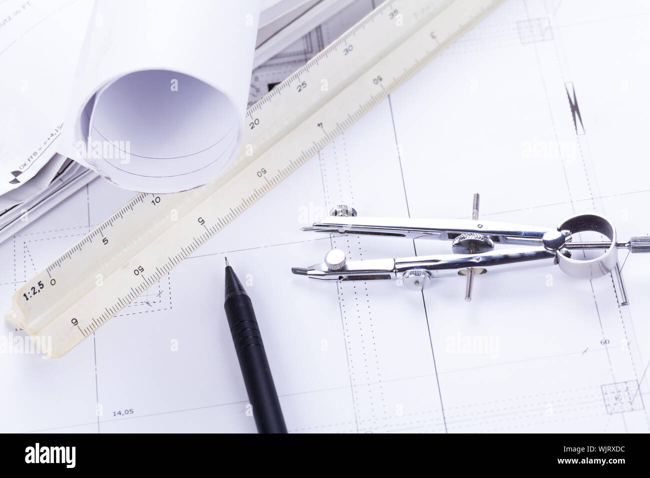 architect blueprints equipment objects workplace paper office Stock ...