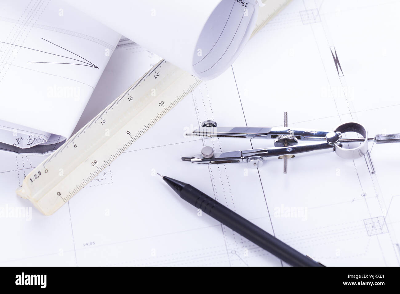 architect blueprints equipment objects workplace paper office Stock ...