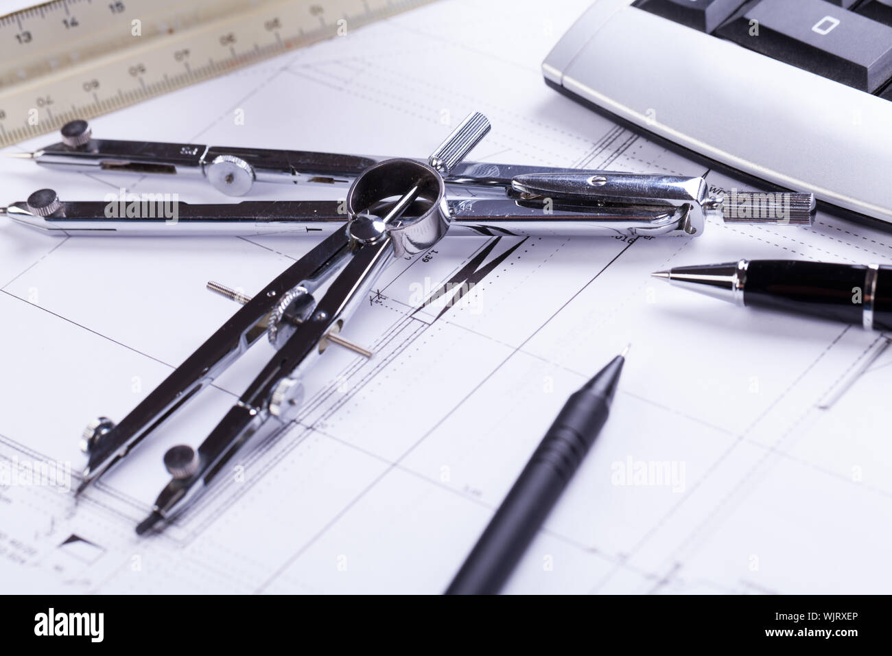 architect blueprints equipment objects workplace paper office Stock ...