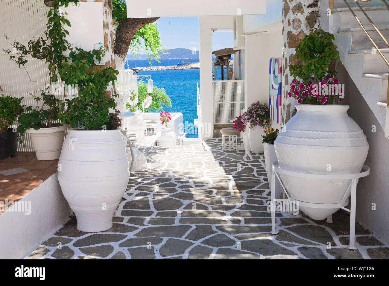 beautiful typical greek tavern on greece Stock Photo - Alamy
