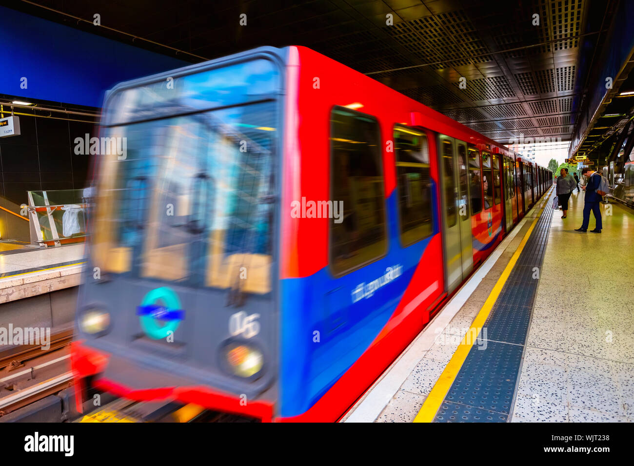 London, UK - May 21 2018: The Docklands Light Railway (DLR) is an ...