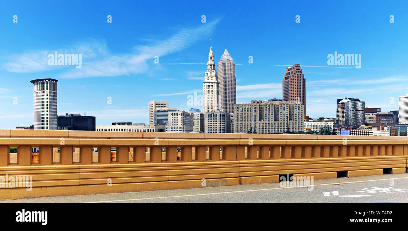 The downtown Cleveland cityscape as from the Hope Memorial Bridge in ...