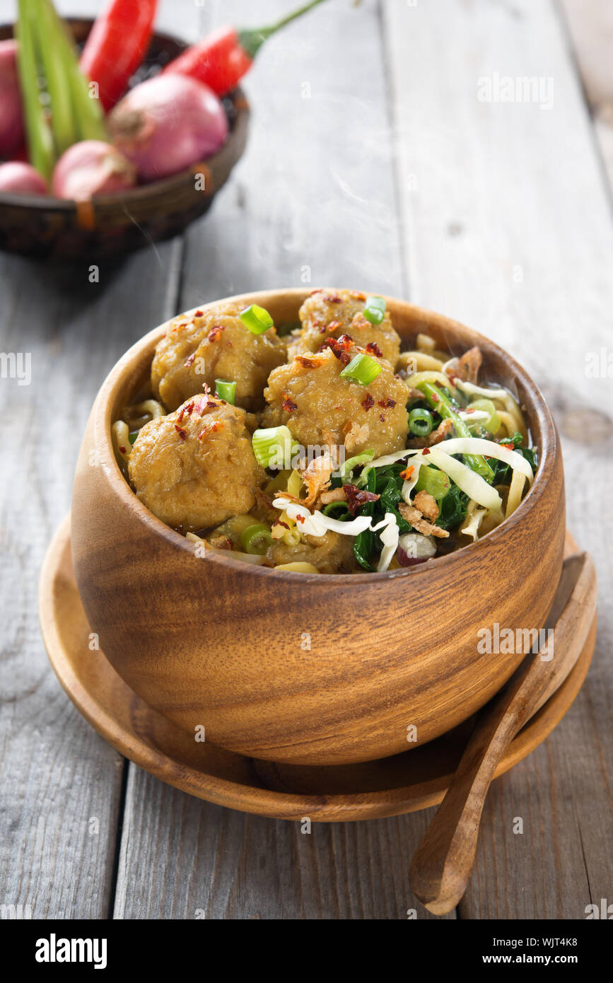 Mee bakso or Indonesian meatball noodles, popular Indonesian local food ...