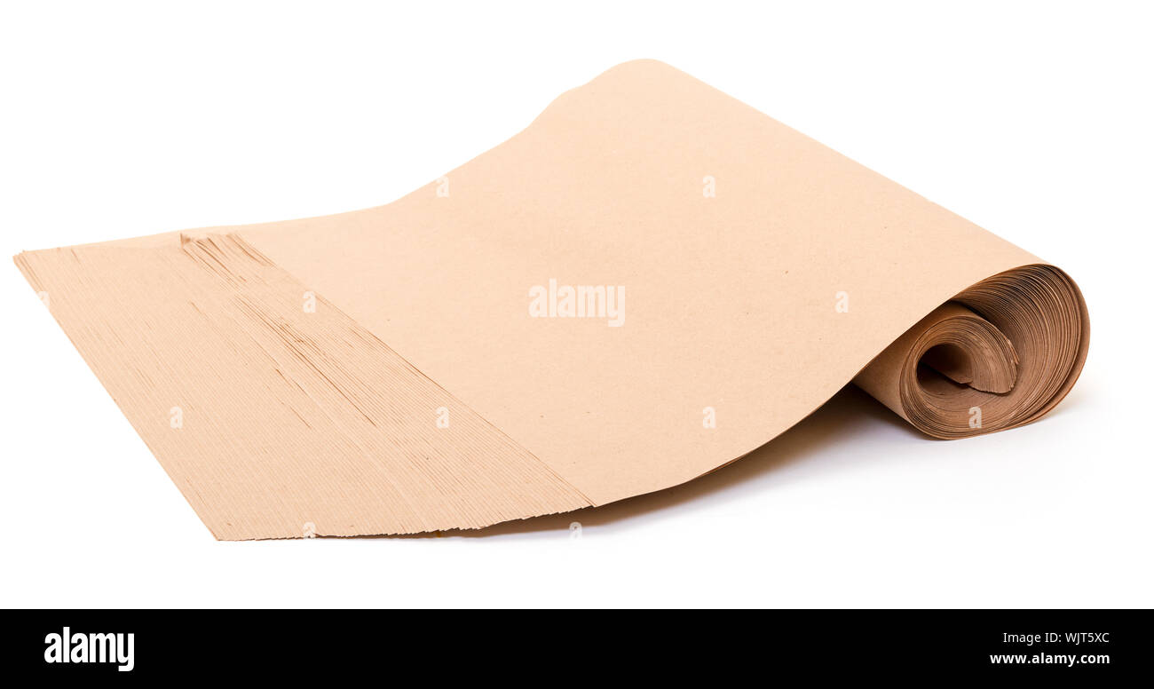 Twisted into roll brown wrapping paper on white background Stock Photo ...
