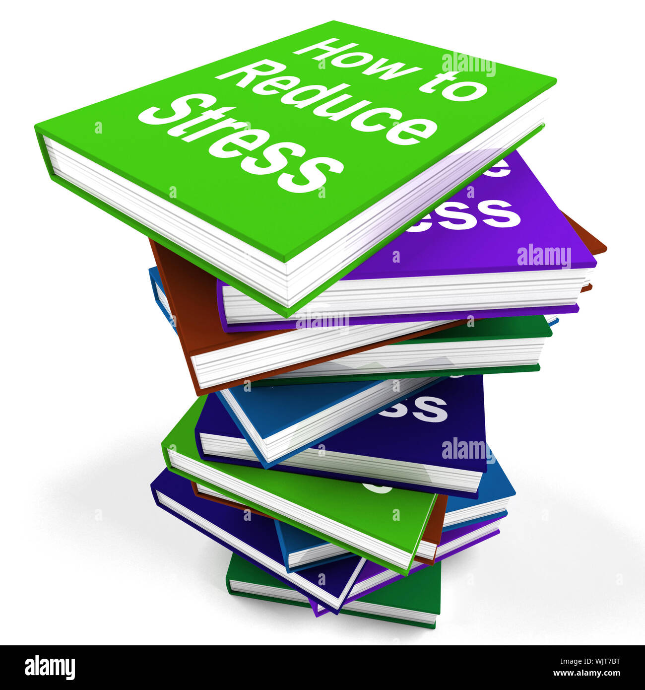 How To Reduce Stress Book Stack Showing Lower Tension Stock Photo - Alamy