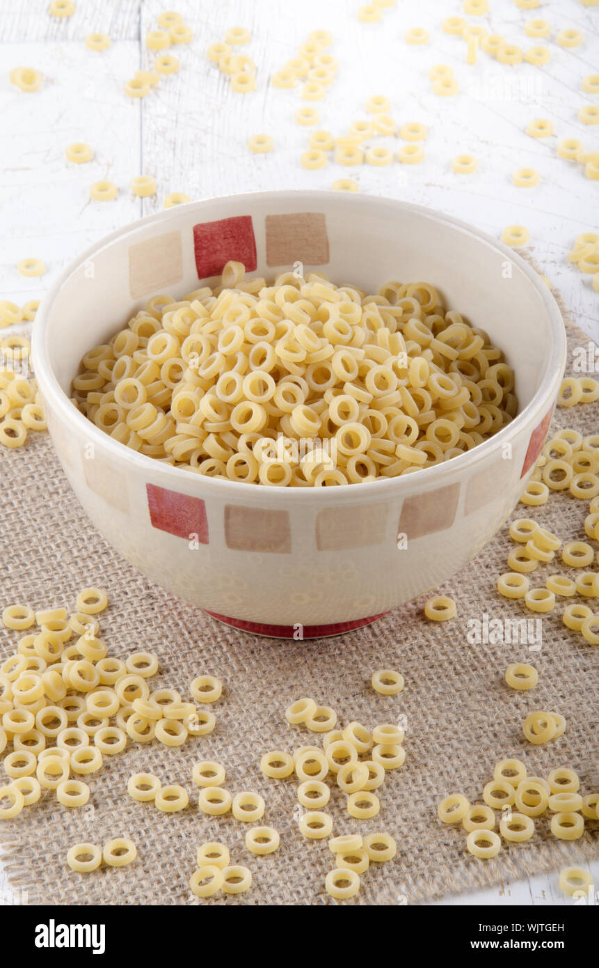 home made noodle rings in a bowl on jute Stock Photo - Alamy