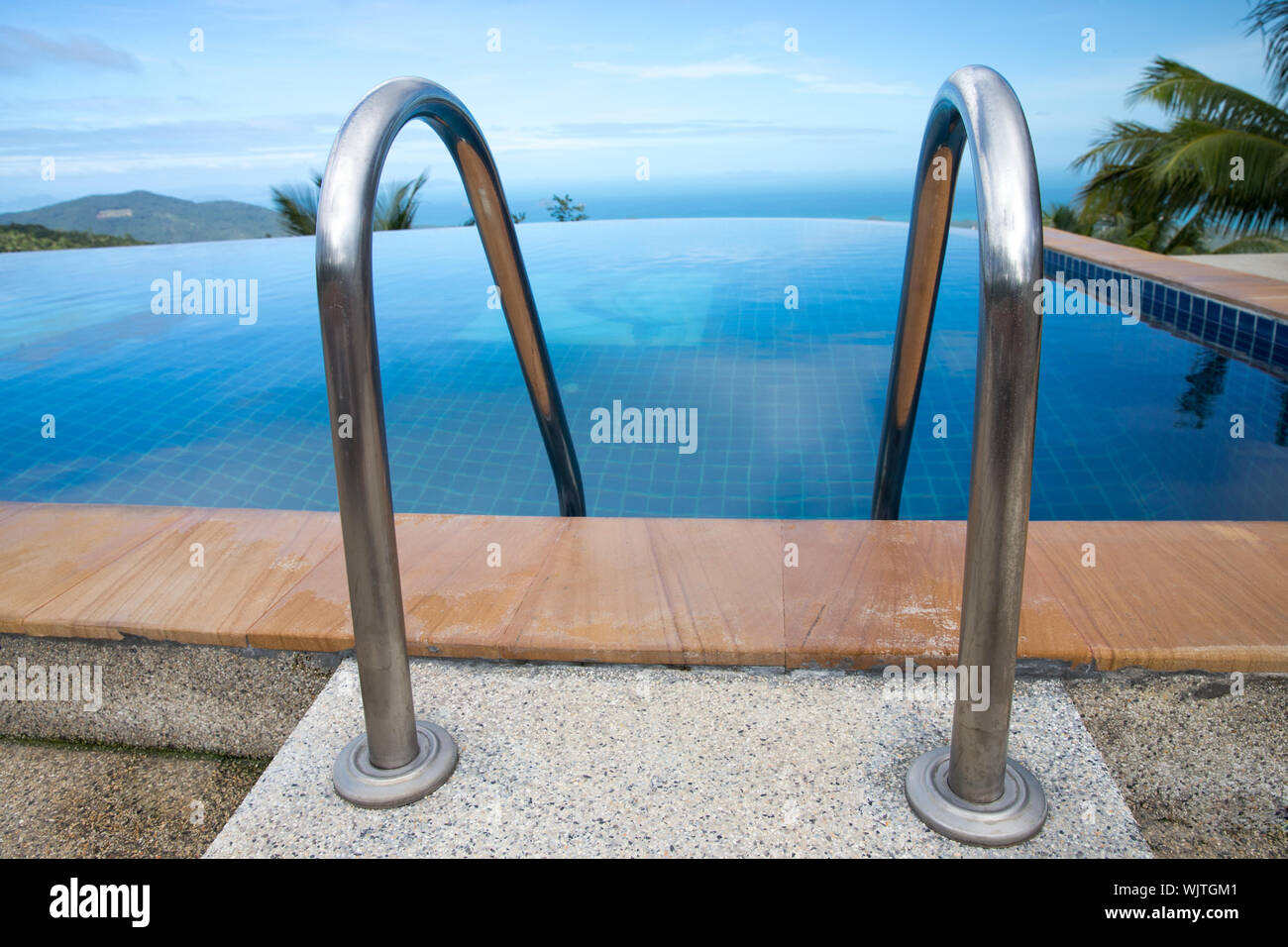 tropical swimming pool with coconut tree Stock Photo - Alamy