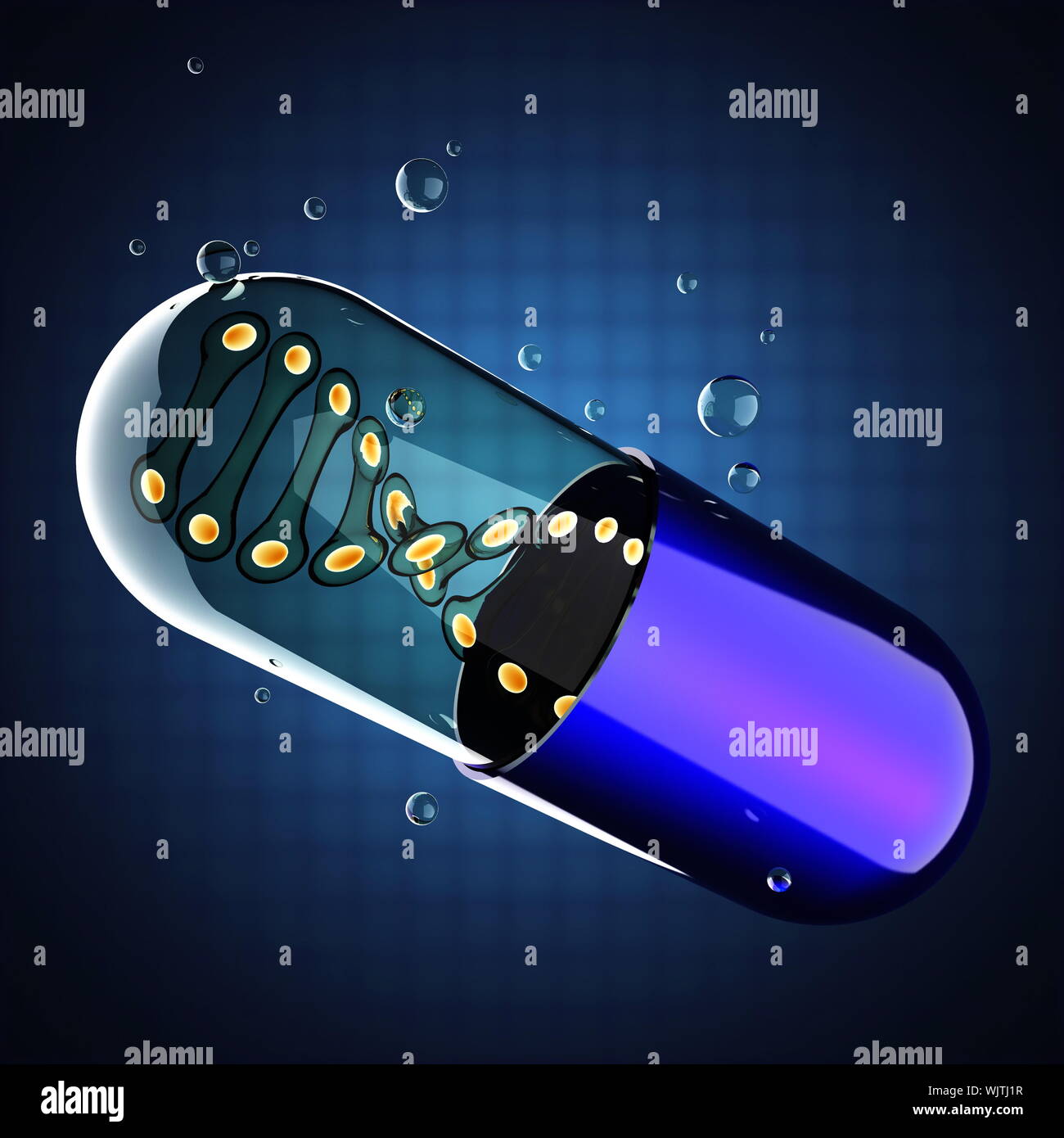 Transparent capsule on blue background Stock Photo - Alamy