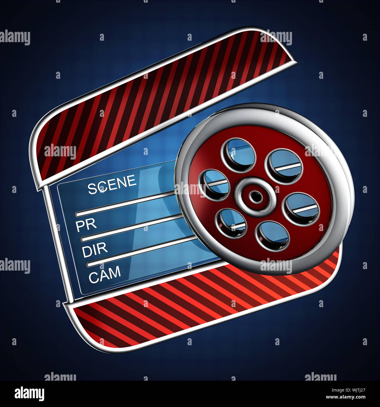 cinema clap on blue background Stock Photo - Alamy