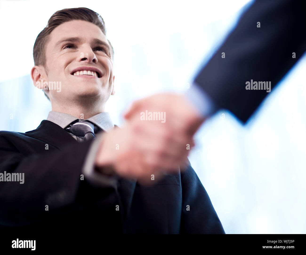 Happy businessman handshake after deal closed Stock Photo - Alamy