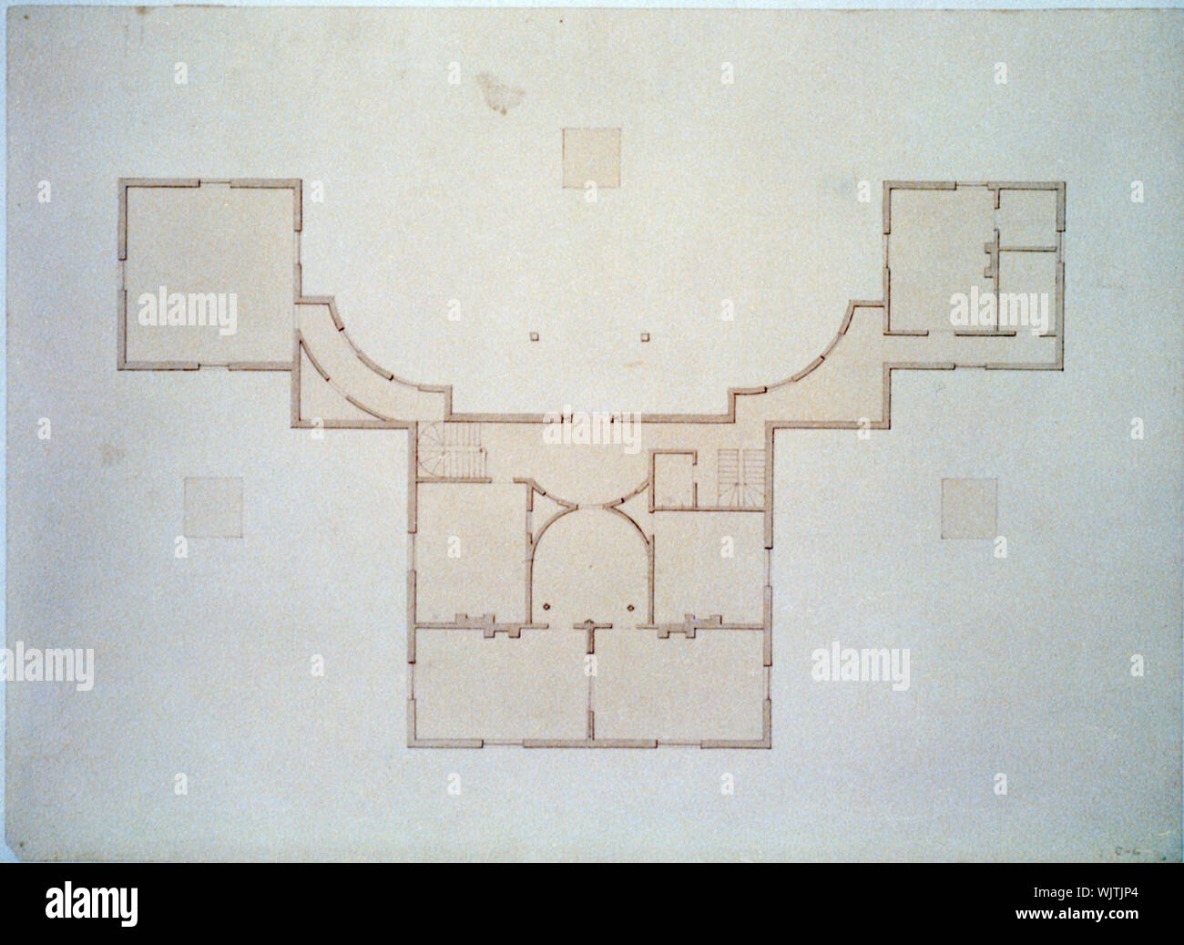 House with two advance wings and curved hyphens. Floor plan Stock Photo ...