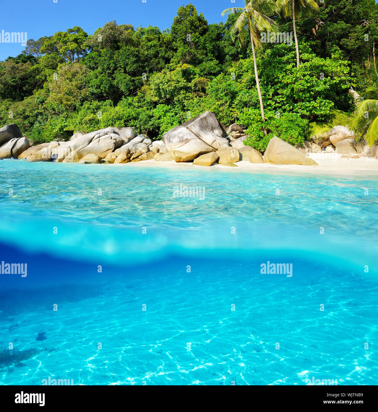 Beautiful beach with white sand bottom underwater view Stock Photo - Alamy