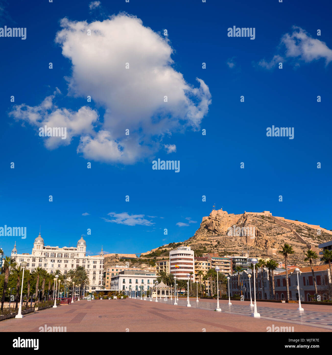 Alicante city and castle from port in Mediterranean spain Valencian ...
