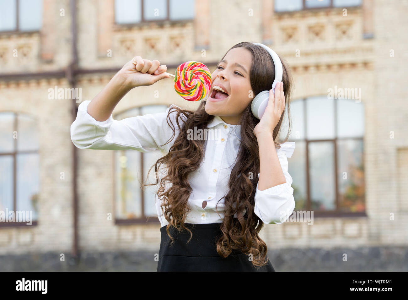 Sweet remix. Happy kid singing sweet candy mic. Happy childhood. Kid ...