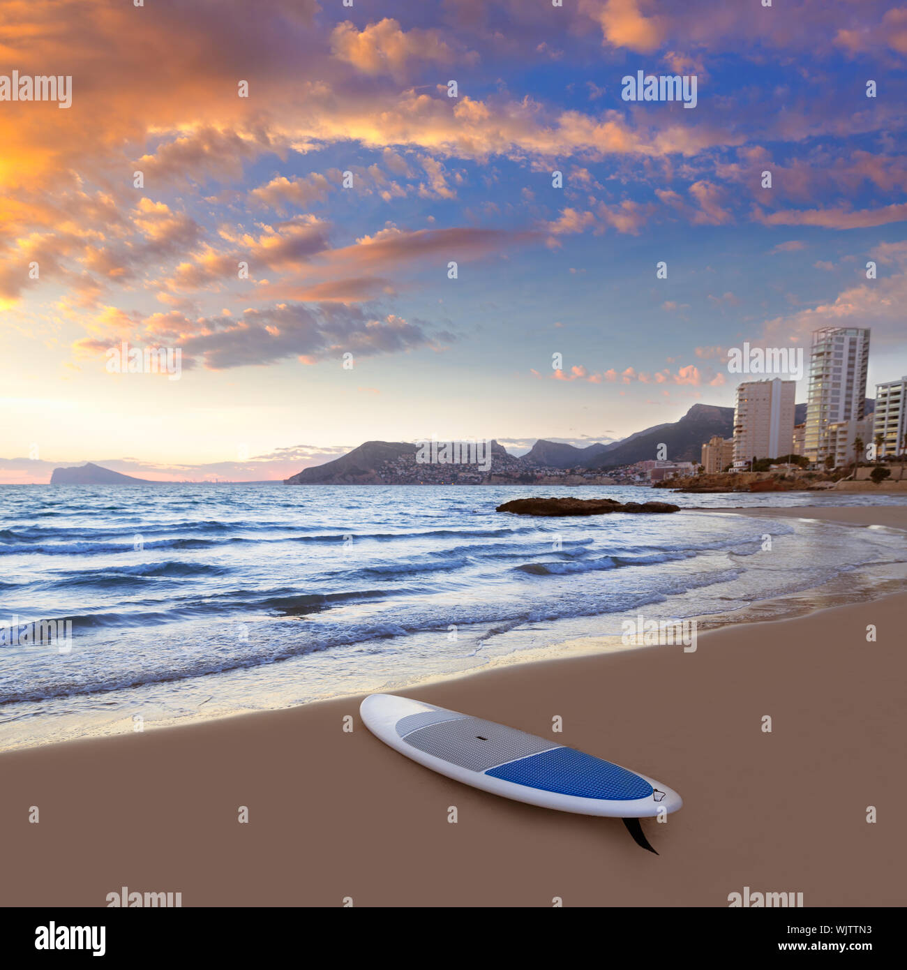 Calpe Alicante sunset at beach Cantal Roig in Mediterranean Spain with ...
