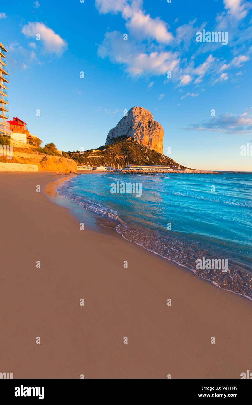 Calpe Alicante sunset at beach Cantal Roig in Mediterranean Spain Stock ...