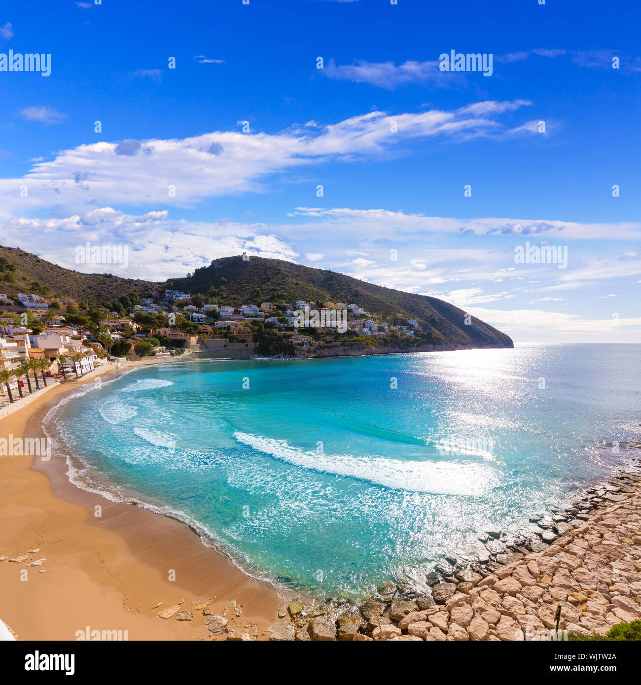Moraira playa el Portet beach high angle view in Mediterranean Alicante ...