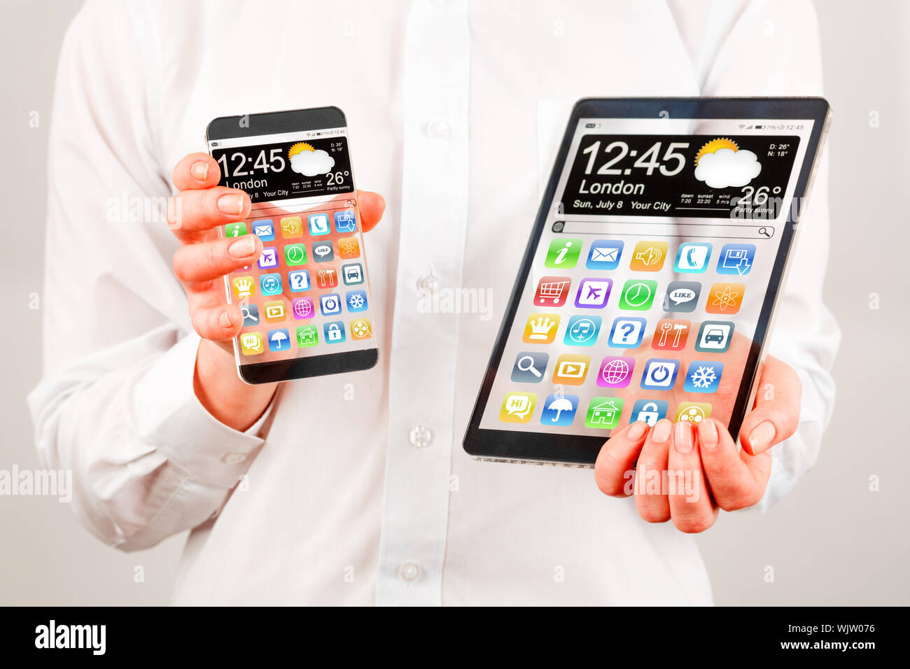 Smartphone (phablet) and tablet with a transparent display in human ...