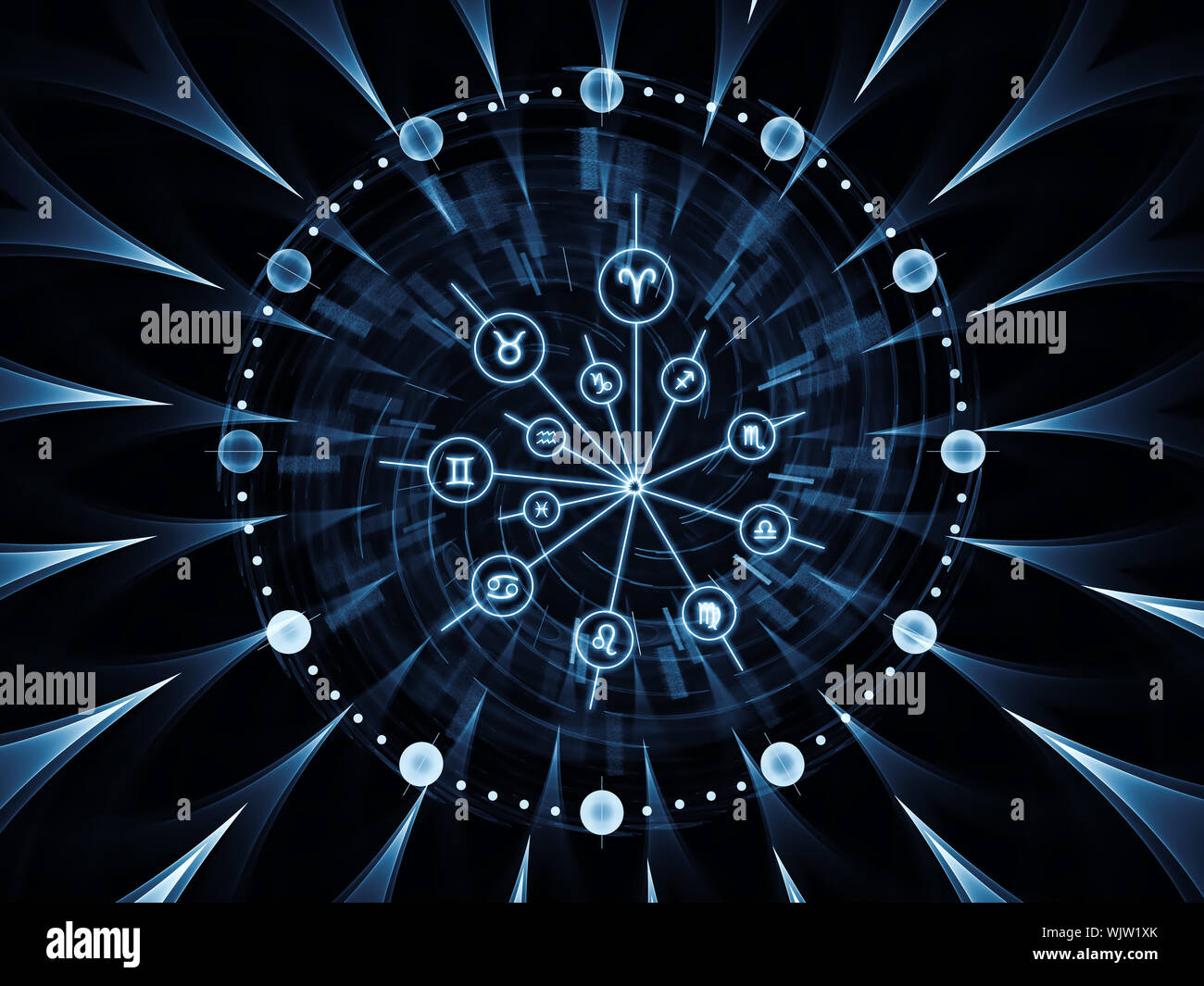 Interplay of astrology symbols and fractal elements on the subject of ...