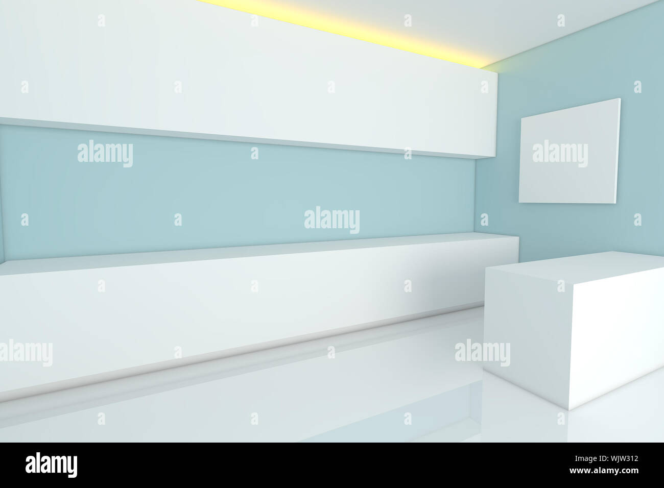 empty interior design for kitchen room with blue wall Stock Photo - Alamy