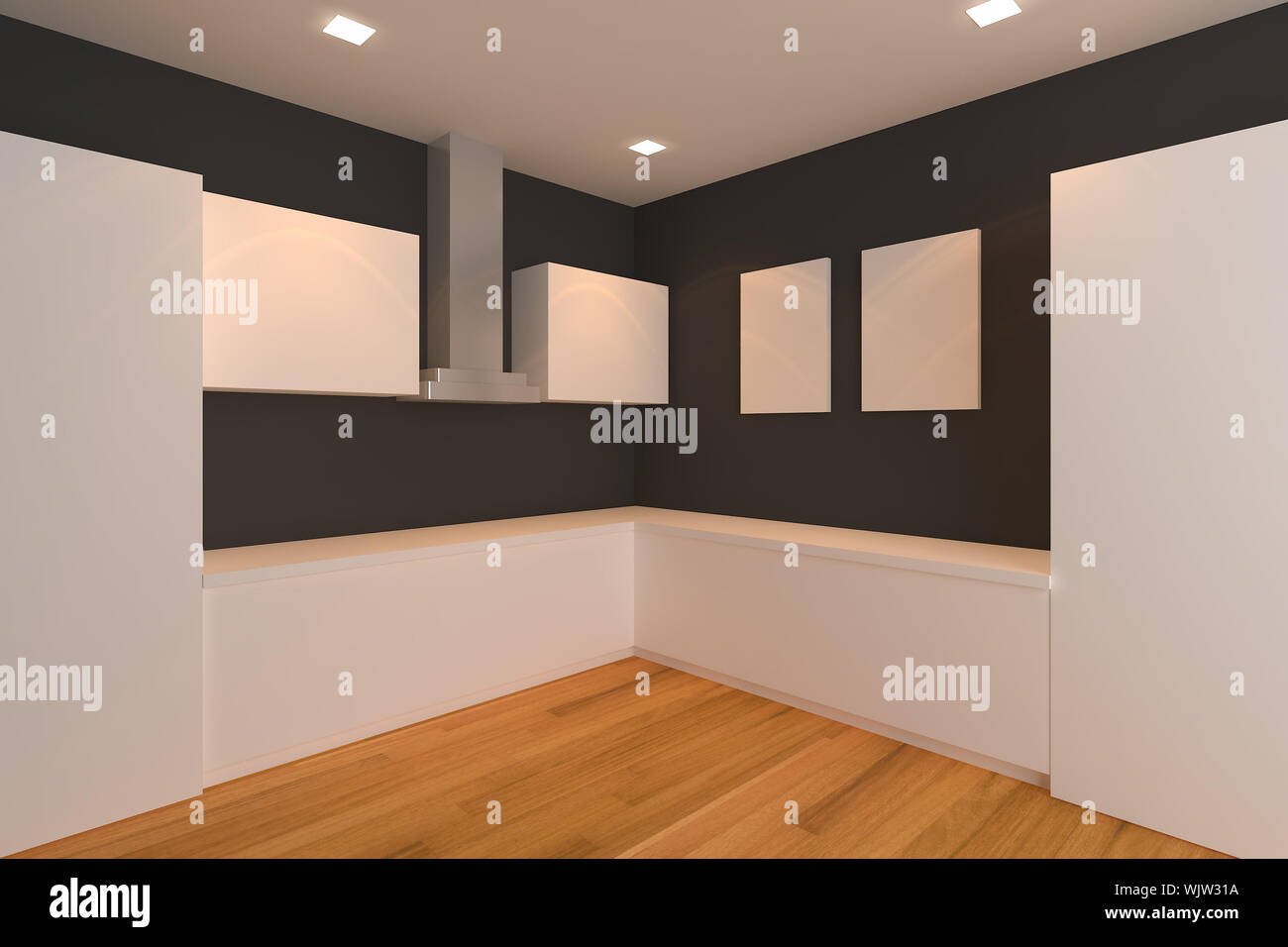 empty interior design for kitchen room with black wall Stock Photo - Alamy