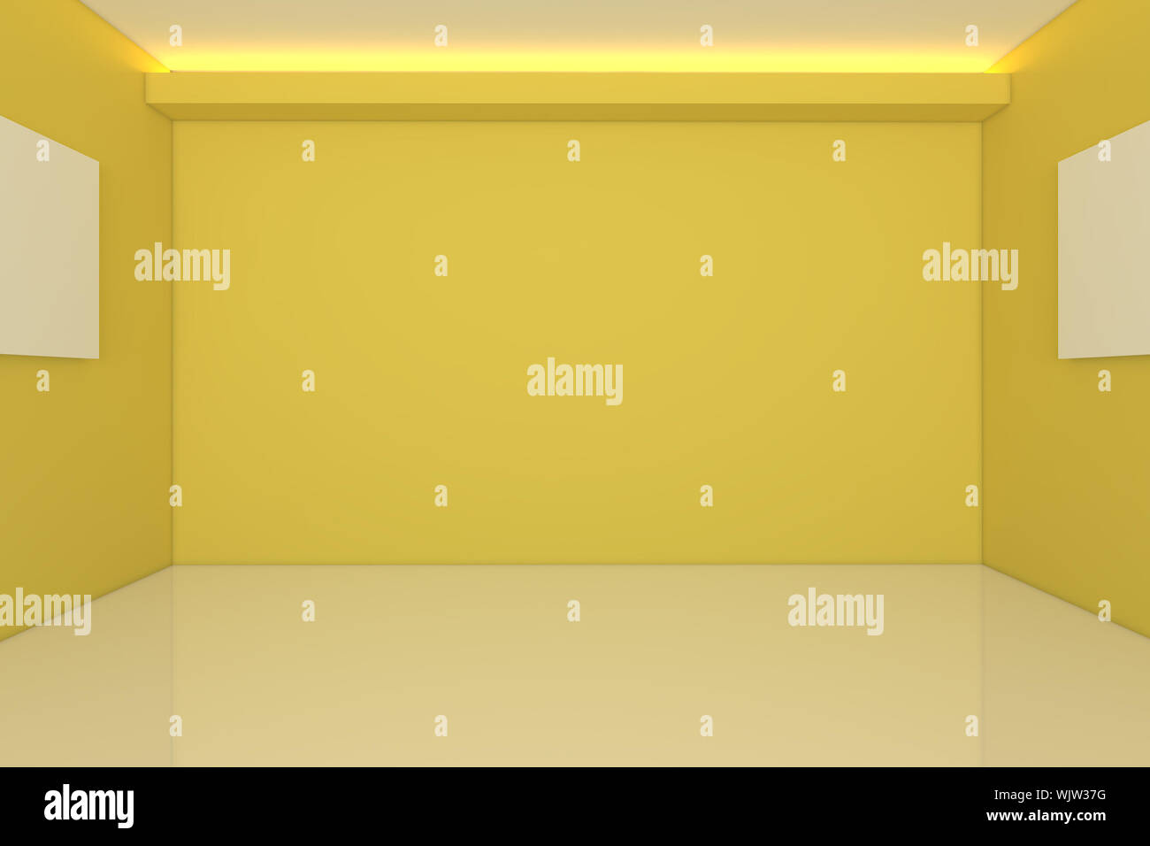 Home interior rendering with empty room color yellow wall and decorated ...