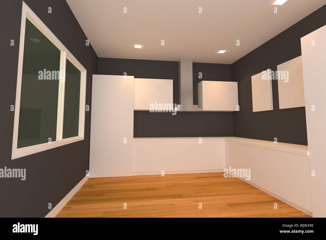 empty interior design for kitchen room with black wall Stock Photo - Alamy