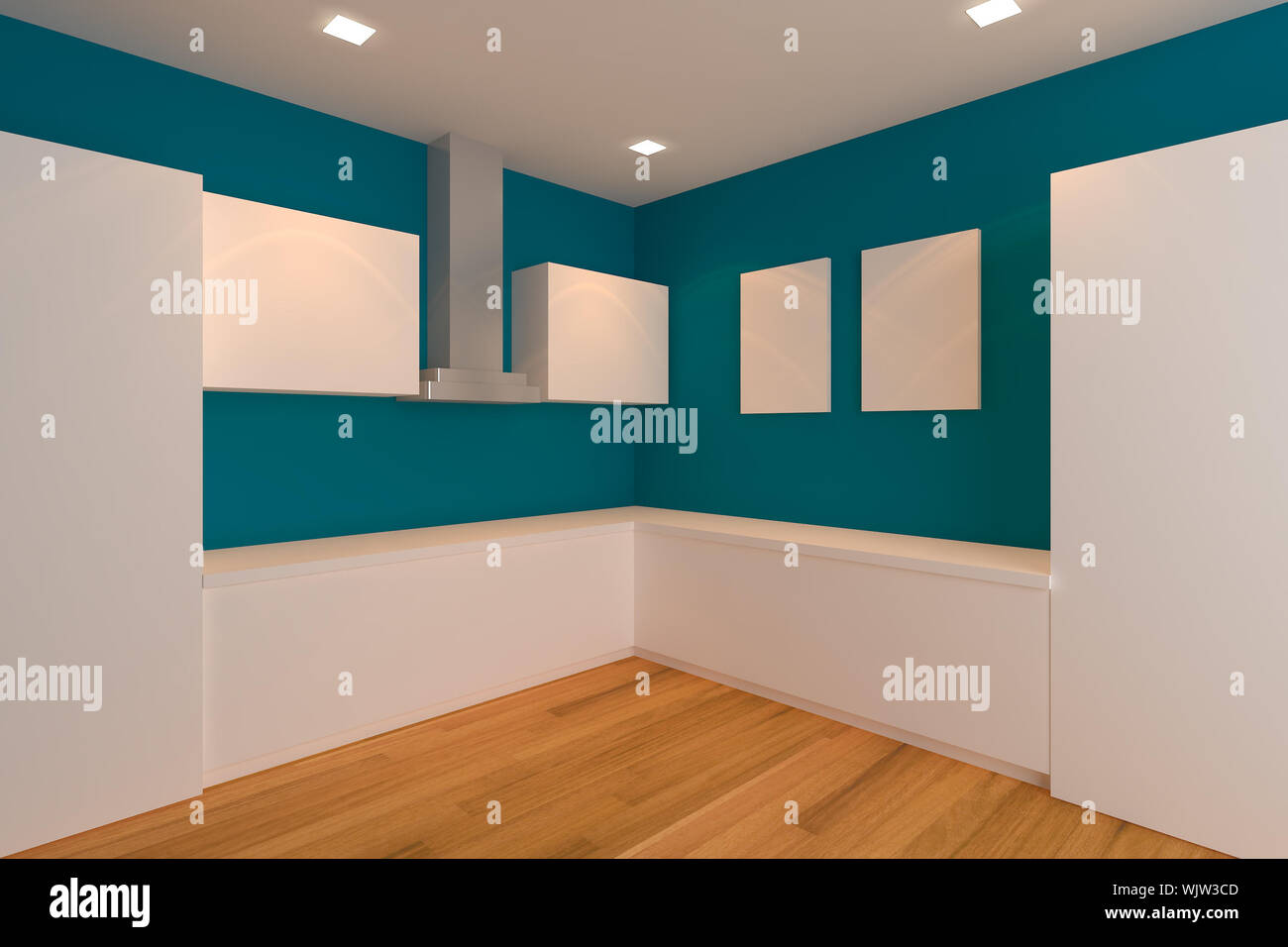 empty interior design for kitchen room with blue wall Stock Photo - Alamy