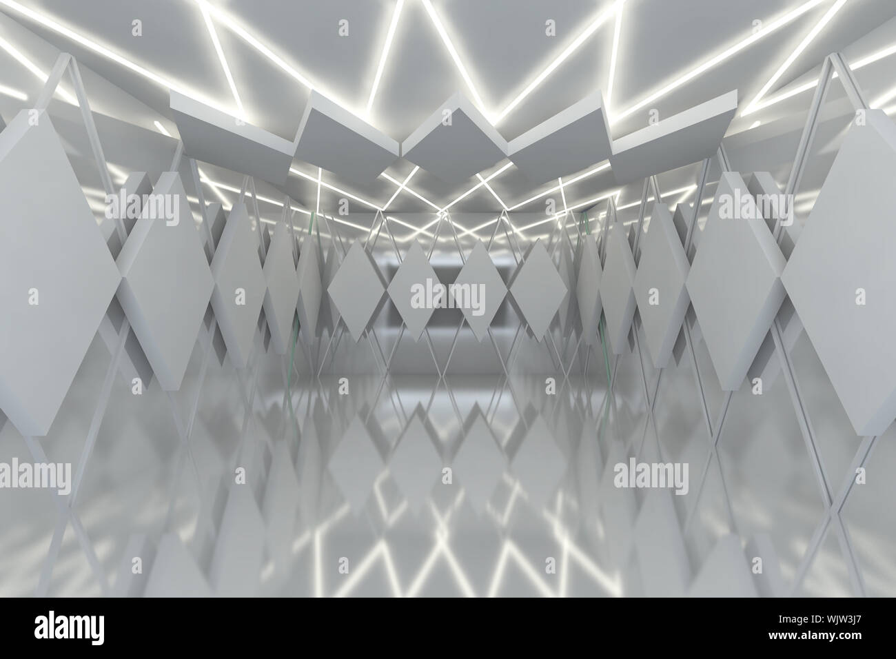 Abstract white serrated wall with empty room Stock Photo - Alamy