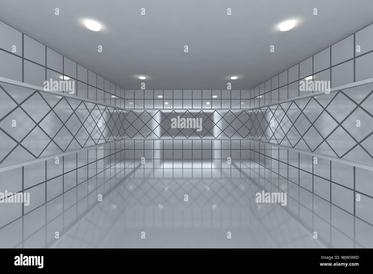 Empty room with color white tile wall Stock Photo - Alamy