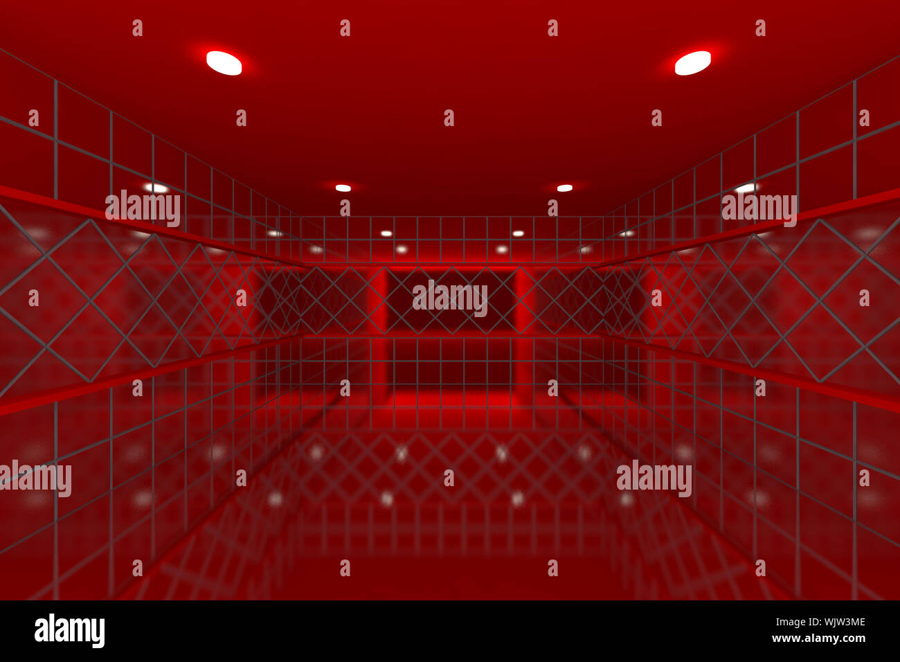 Empty room with color red tile wall Stock Photo - Alamy