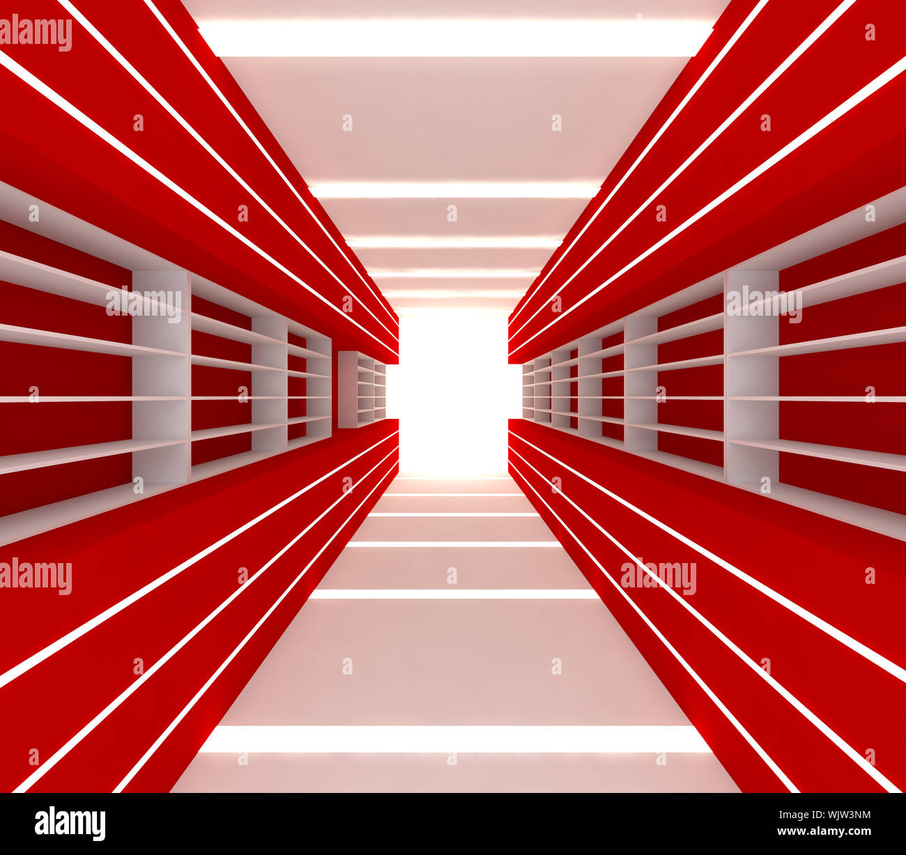Red Empty Room With Shelves Stock Photo - Alamy