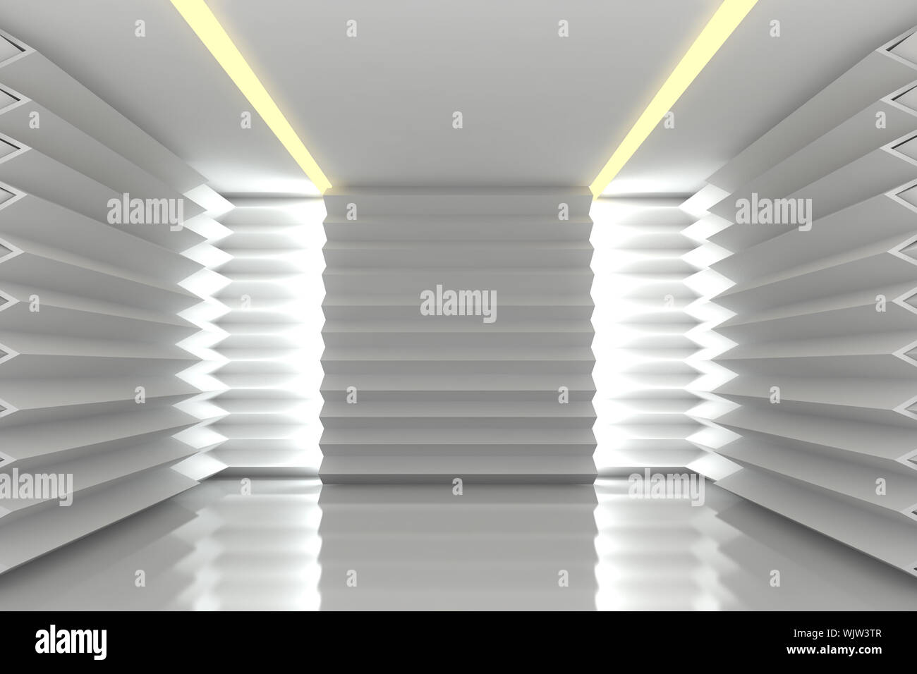 Abstract white serrated wall with empty room Stock Photo - Alamy