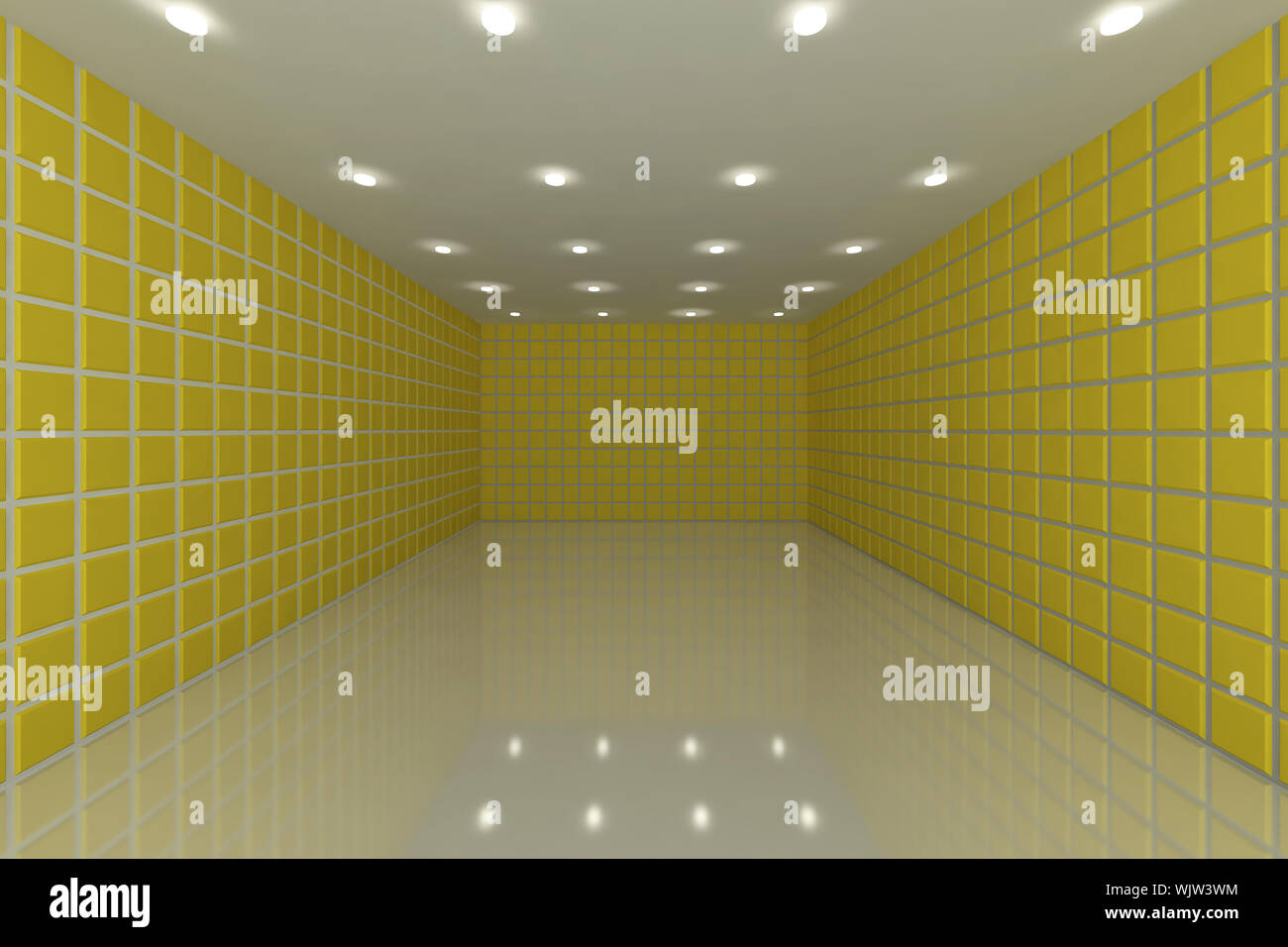 Empty room with color yellow tile wall Stock Photo - Alamy