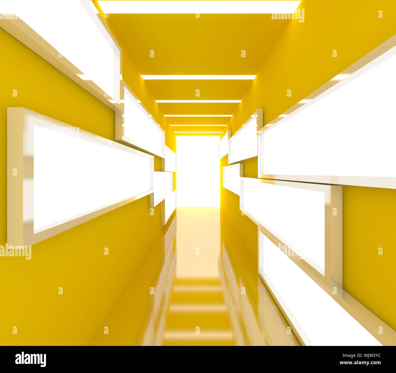 Abstract interior rendering with empty room color box frame display ...