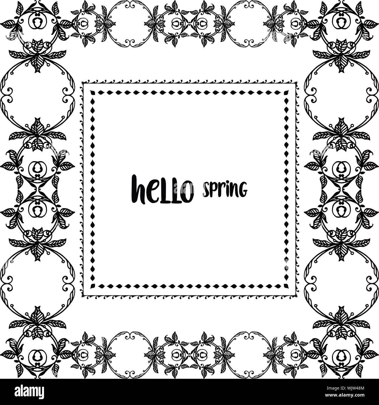 Template for banner of hello spring, with silhouette leaf floral frame ...