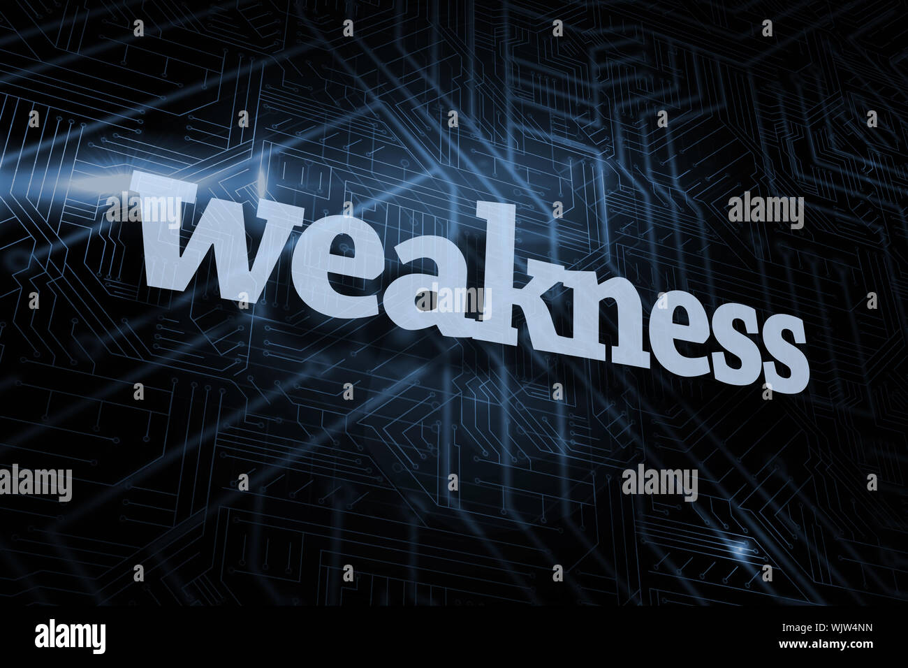 The word weakness against futuristic black and blue background Stock ...