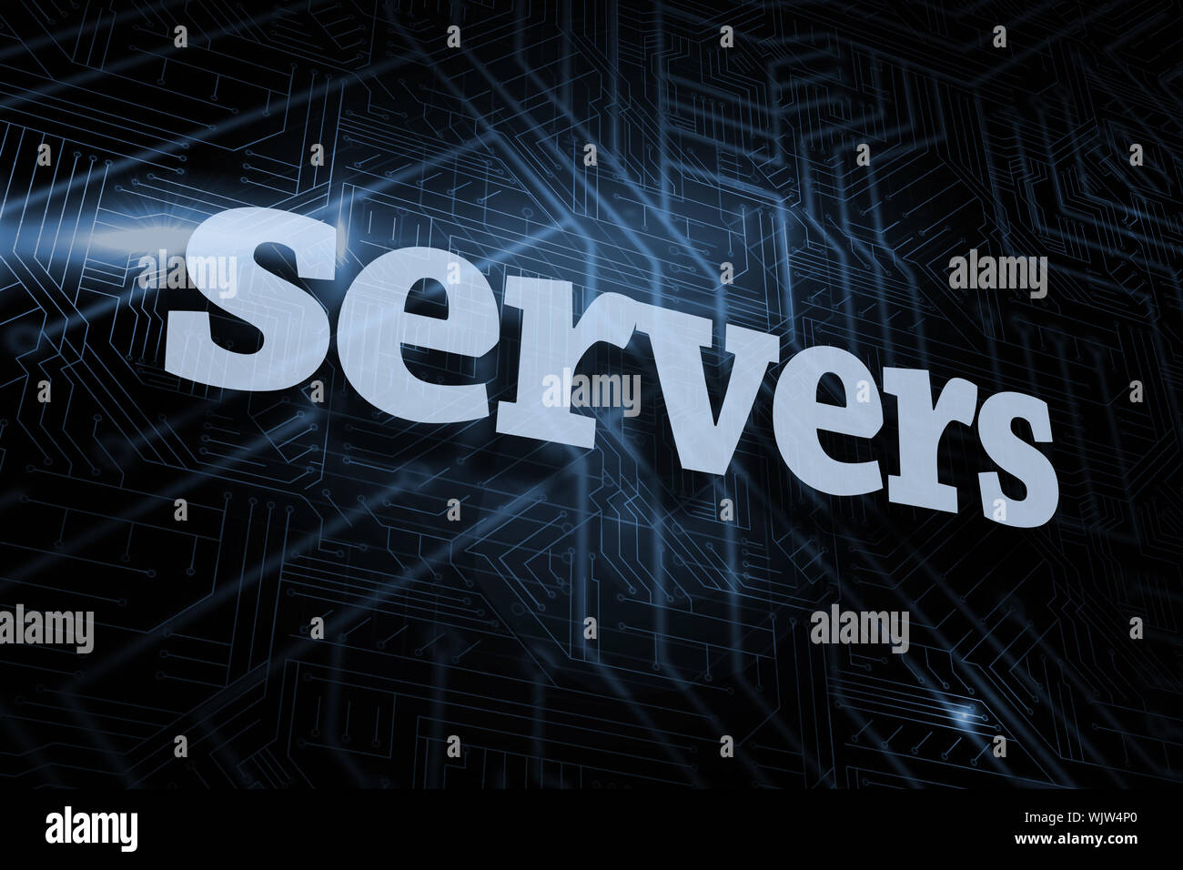 The word servers against futuristic black and blue background Stock ...