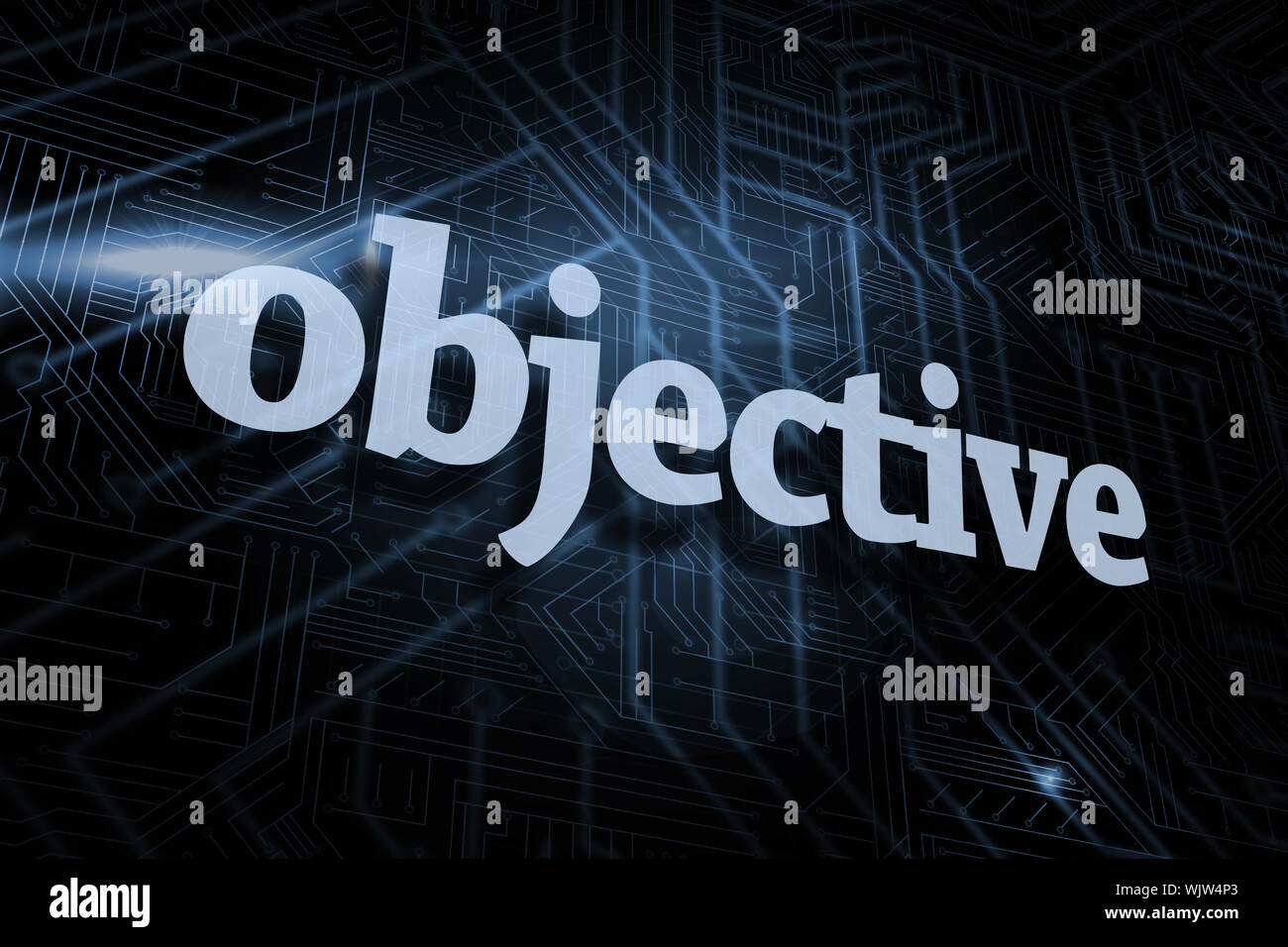 The word objective against futuristic black and blue background Stock ...